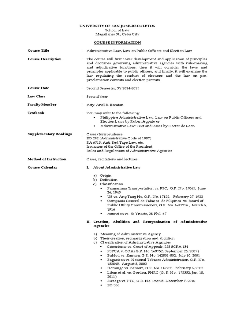 Course Syllabus | PDF | Elections | Jurisprudence