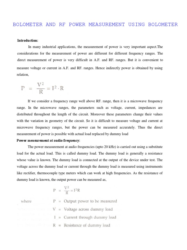 Bolometer and RF Power Measurement Using Bolometer | PDF | Resistor ...