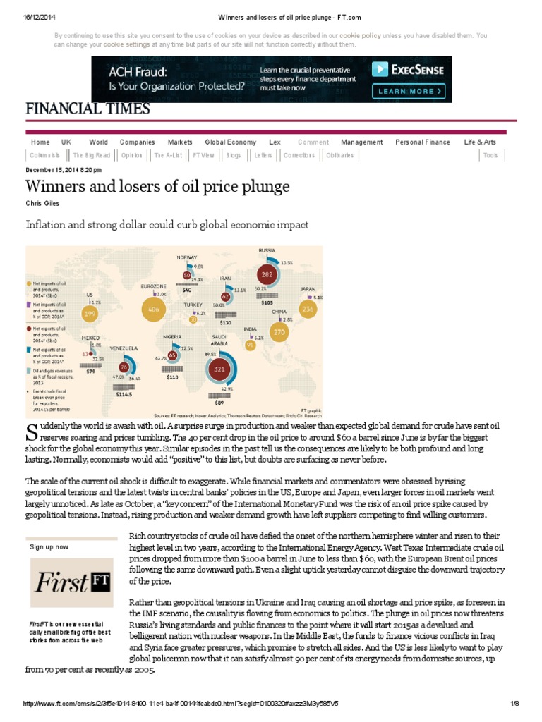Winners And Losers Of Oil Price Plunge Ft Pdf Price Of Oil