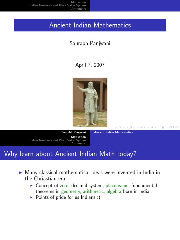 Ancient Indian Mathematics: Saurabh Panjwani | PDF | Arithmetic | Equations