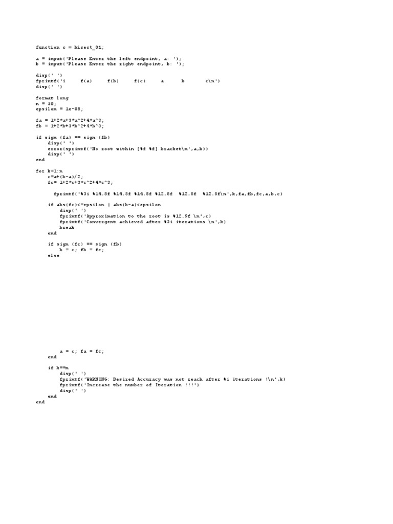 Bisection Root Finding Method Implementation And Refinement Of A Function For Finding Roots Of