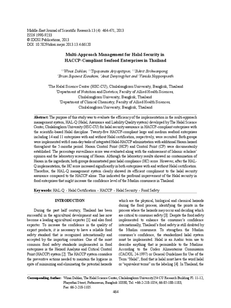 Halal Security | Hazard Analysis And Critical Control Points | Food Safety