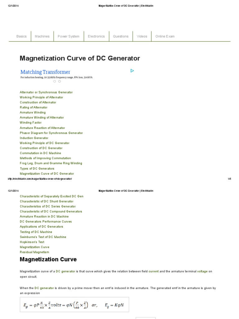 Magnetization Curve of DC Generator - Electrical4u | PDF | Electric ...