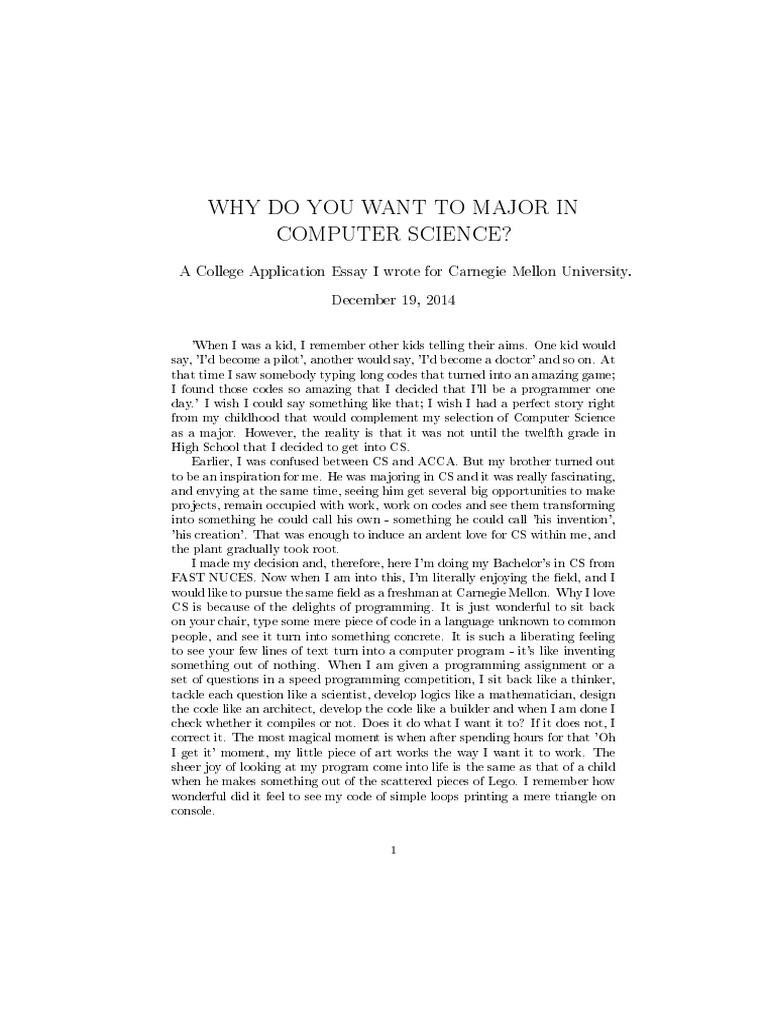 Why Did You Choose Computer Science As A Field? | PDF | Carnegie Mellon ...
