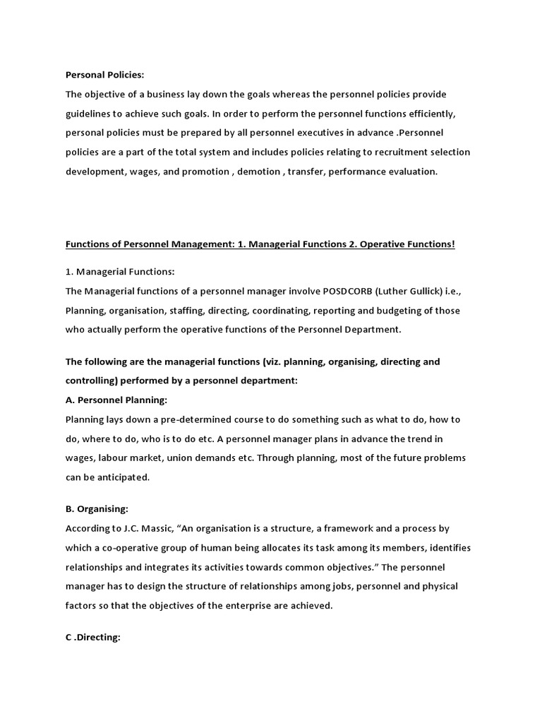 Personal Policies | PDF | Human Resource Management | Employment