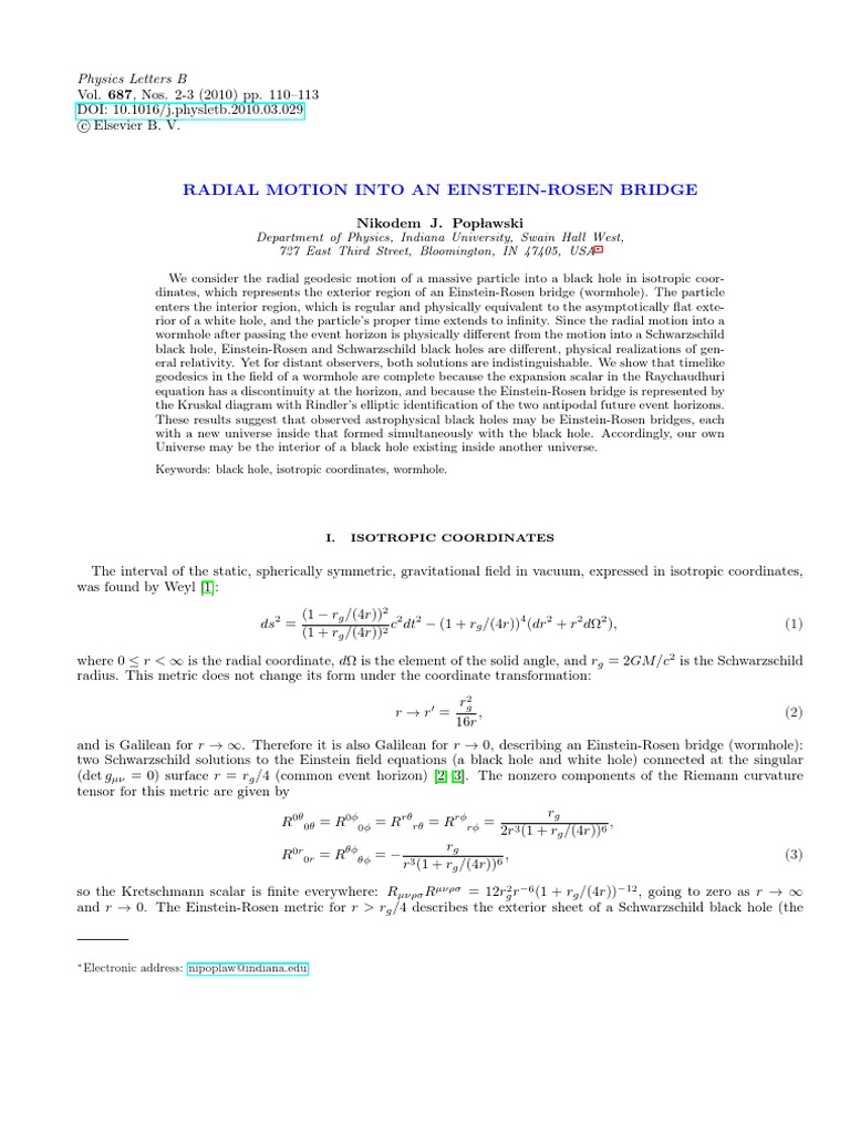 Einstein Rosen Bridge | PDF | Black Hole | Event Horizon