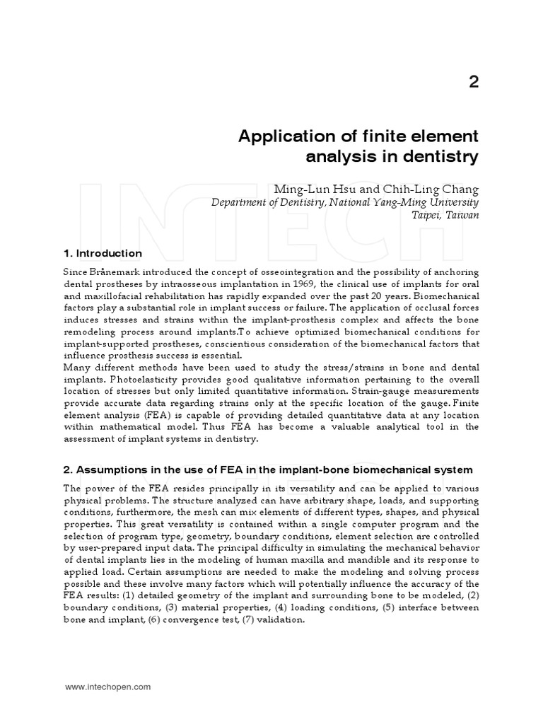 Application Of Finite Element Analysis In Dentistry Pdf Dental