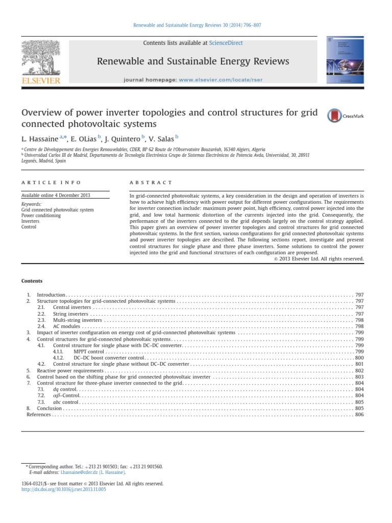 Overview of Power Inverter Topologies and Control Structures For Grid Connected Photovoltaic ...