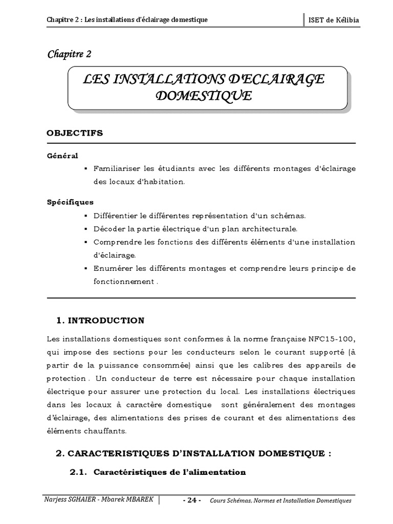 Chapitre 2 Les Installations Eclairage Domestique PDF | PDF | Électricité | Puissance (physique)