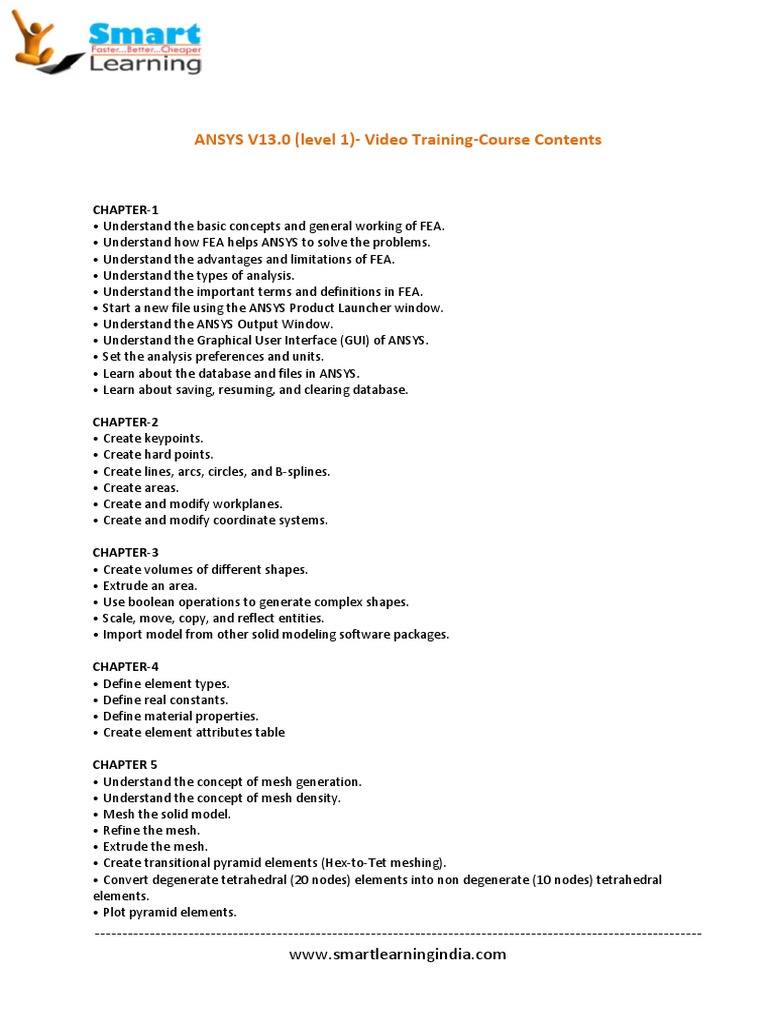 ANSYS V13.0 (Level 1) Video Training Course Contents: Chapter 1 | PDF