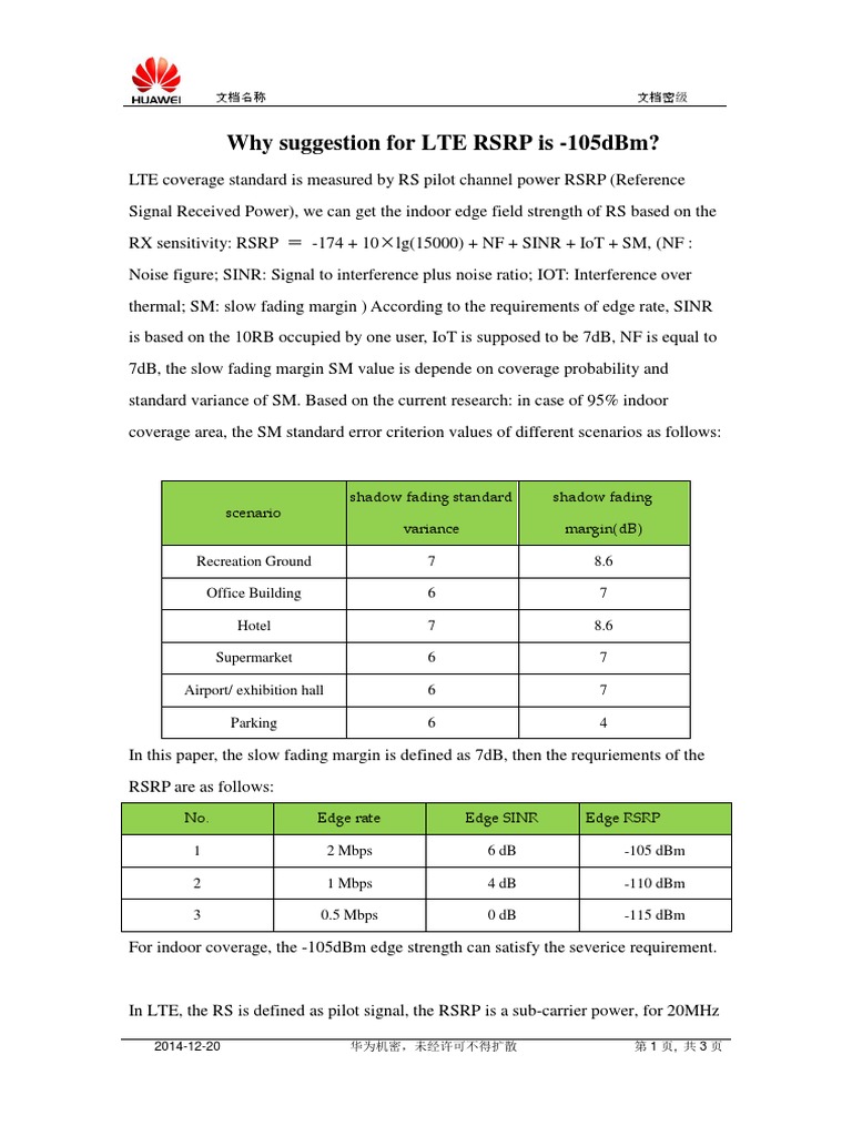Why Suggestion for LTE RSRP is -105dBm | Decibel | Radio | Free 30-day Trial | Scribd