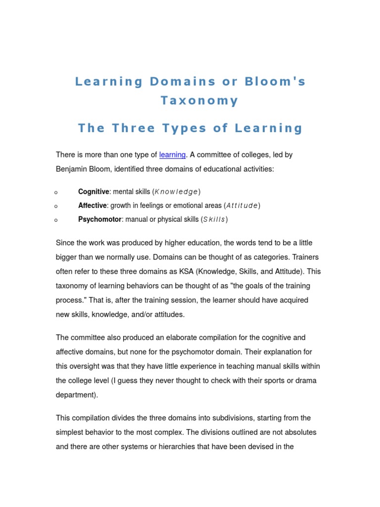 Bloom's Taxonomy: Learning Domains Explained | PDF | Value (Ethics ...