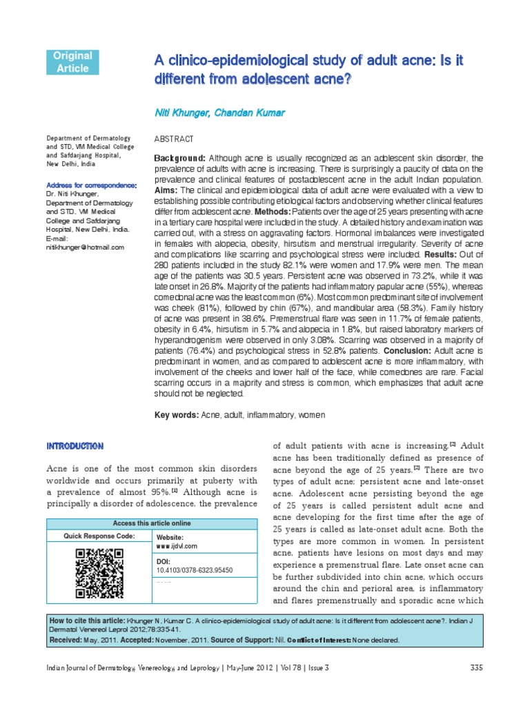 A Clinico Epidemiological Study of Adult Acne: Is It Different From ...