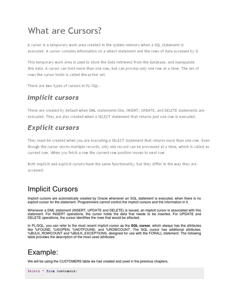 What Are Cursors | PDF | Pl/Sql | Sql