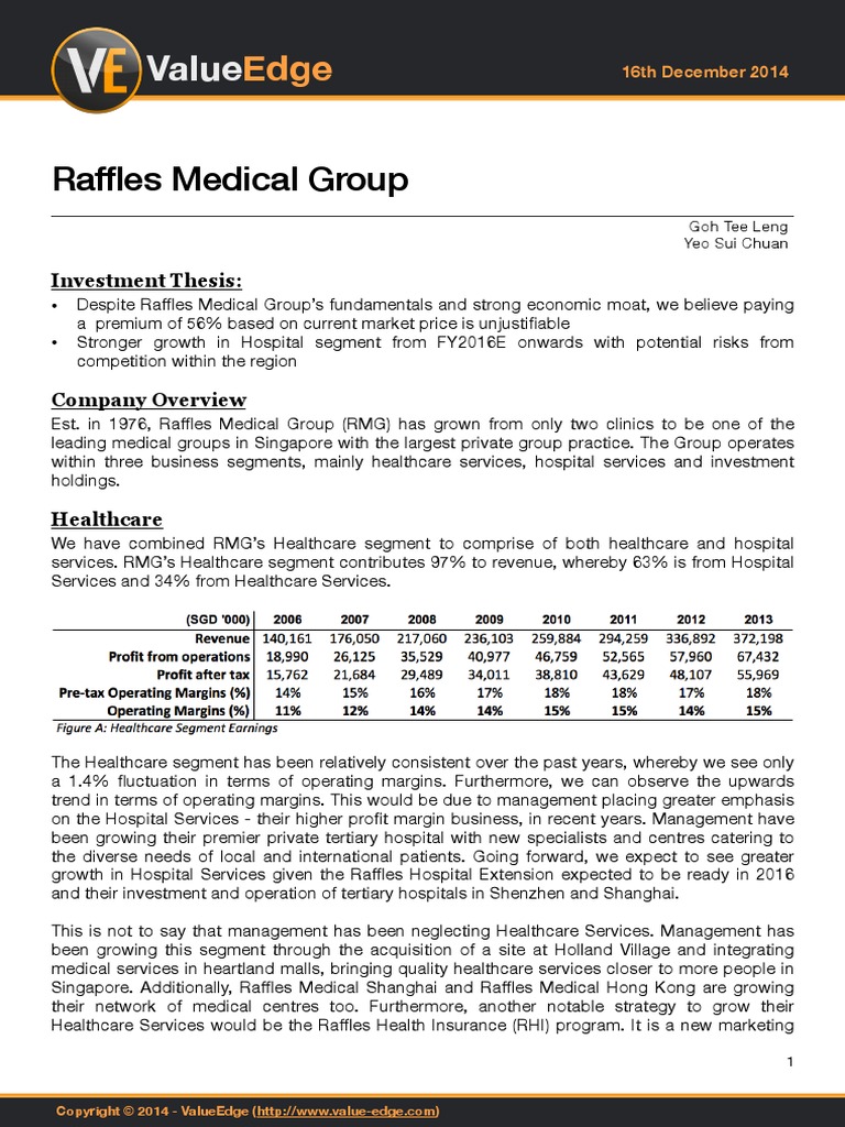 Raffles Medical Group | PDF | Valuation (Finance) | Investing