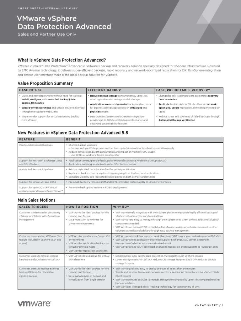 VMware VSphere Data Protection Advanced Cheat Sheet en | PDF | Backup ...