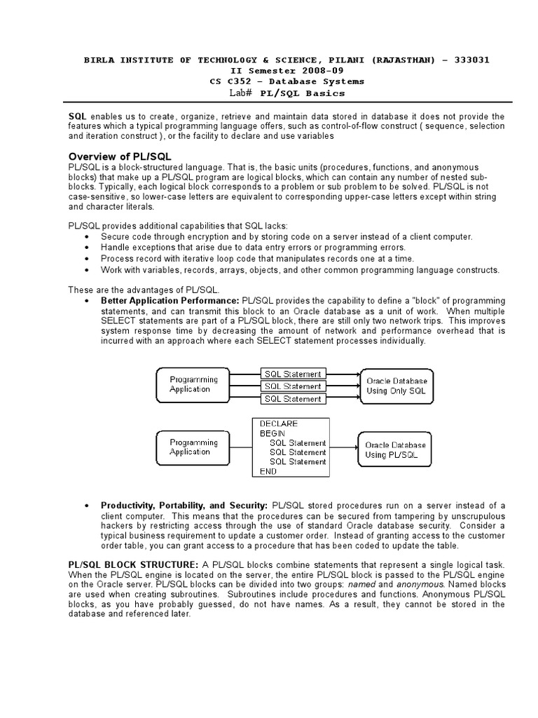 Lab On PLSQL | PDF | Pl/Sql | Sql