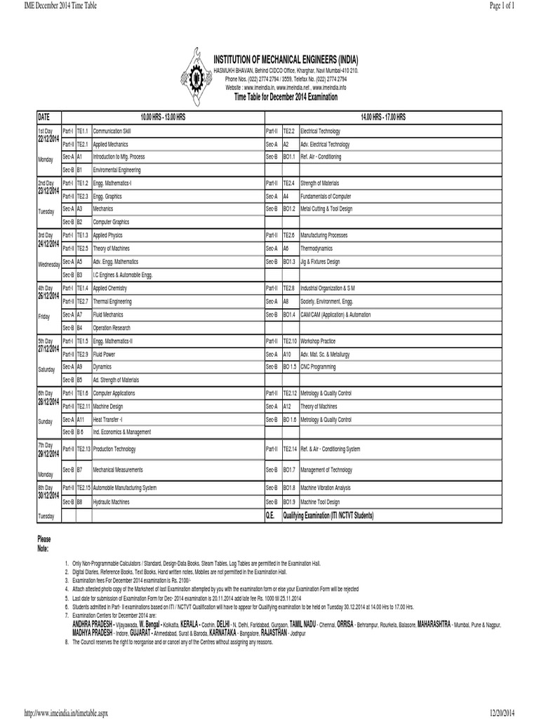 IME Time Table | PDF | Machines | Mechanical Engineering