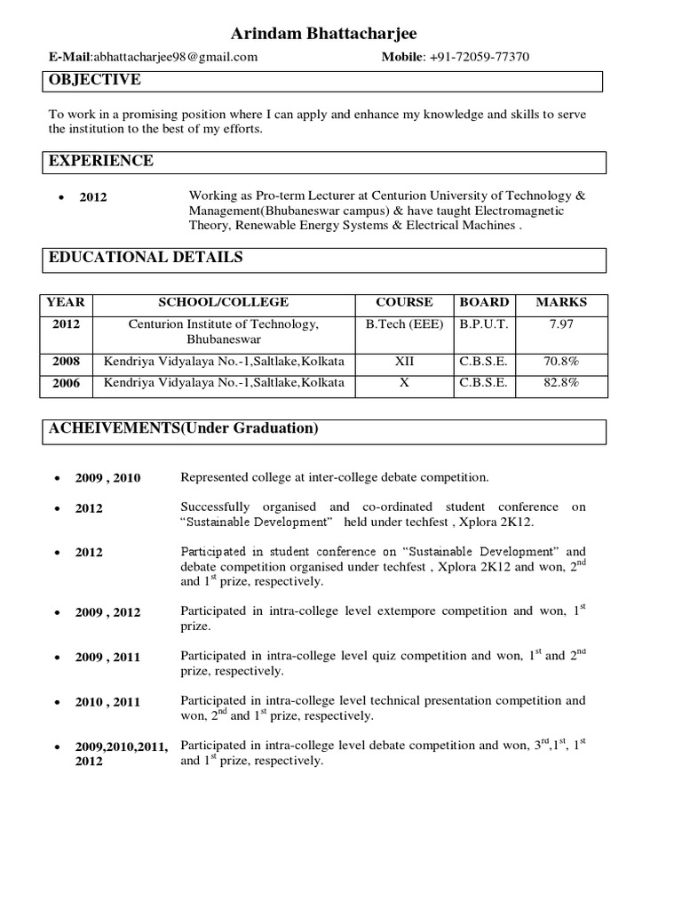 Sample Resume | PDF | Battery (Electricity) | Electrical Engineering