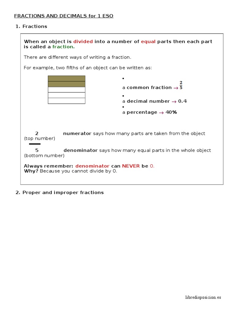 Fractions 1 Eso (Study Guides) - 2 | PDF | Fraction (Mathematics ...