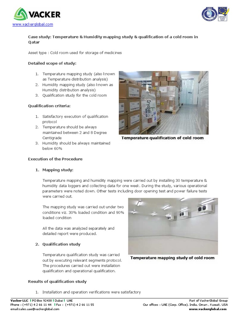 Cold Room Mapping & Qualification | PDF | Humidity | Temperature