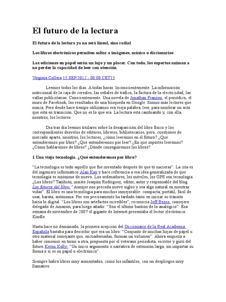 El futuro de la lectura: cambios y retos | PDF | Lectura (proceso) | Libros