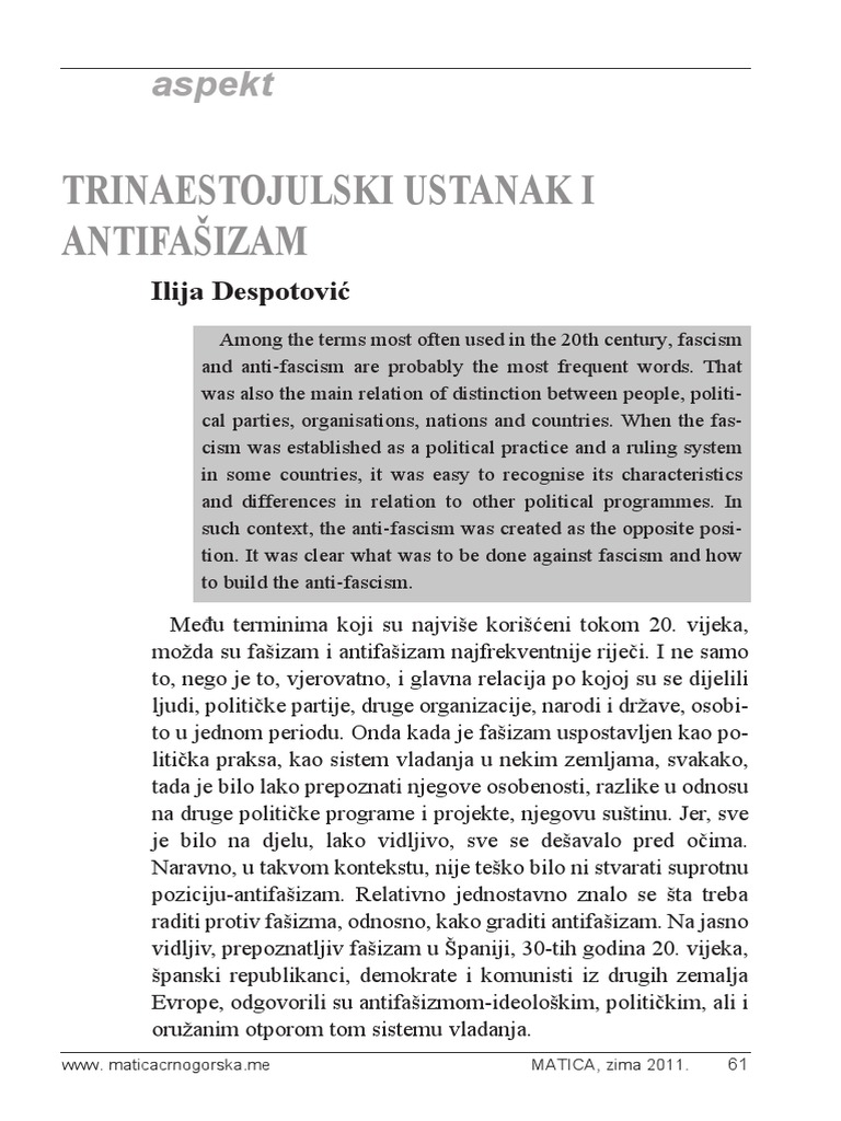 Ilija Despotović - Trinaestojulski Ustanak I Antifašizam PDF | PDF