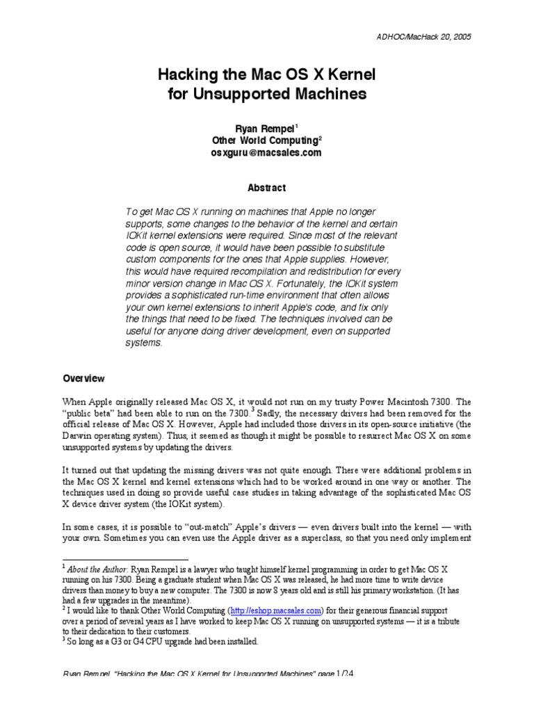 Hacking The Mac OS X Kernel | PDF | Kernel (Operating System) | Device Driver
