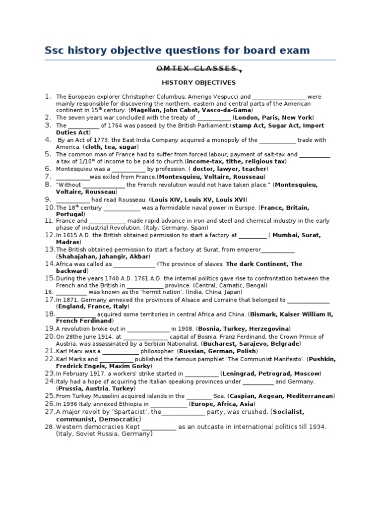SSC History Objective Questions Guide | PDF | Soviet Union | World Politics