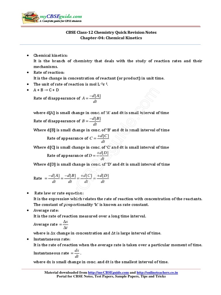 Class 12 Chemical Kinetics Notes | PDF