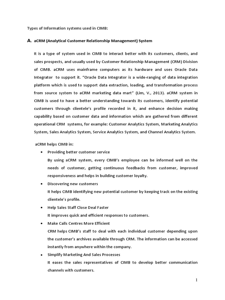 Types of Information Systems Used in CIMB | PDF | Customer Relationship ...