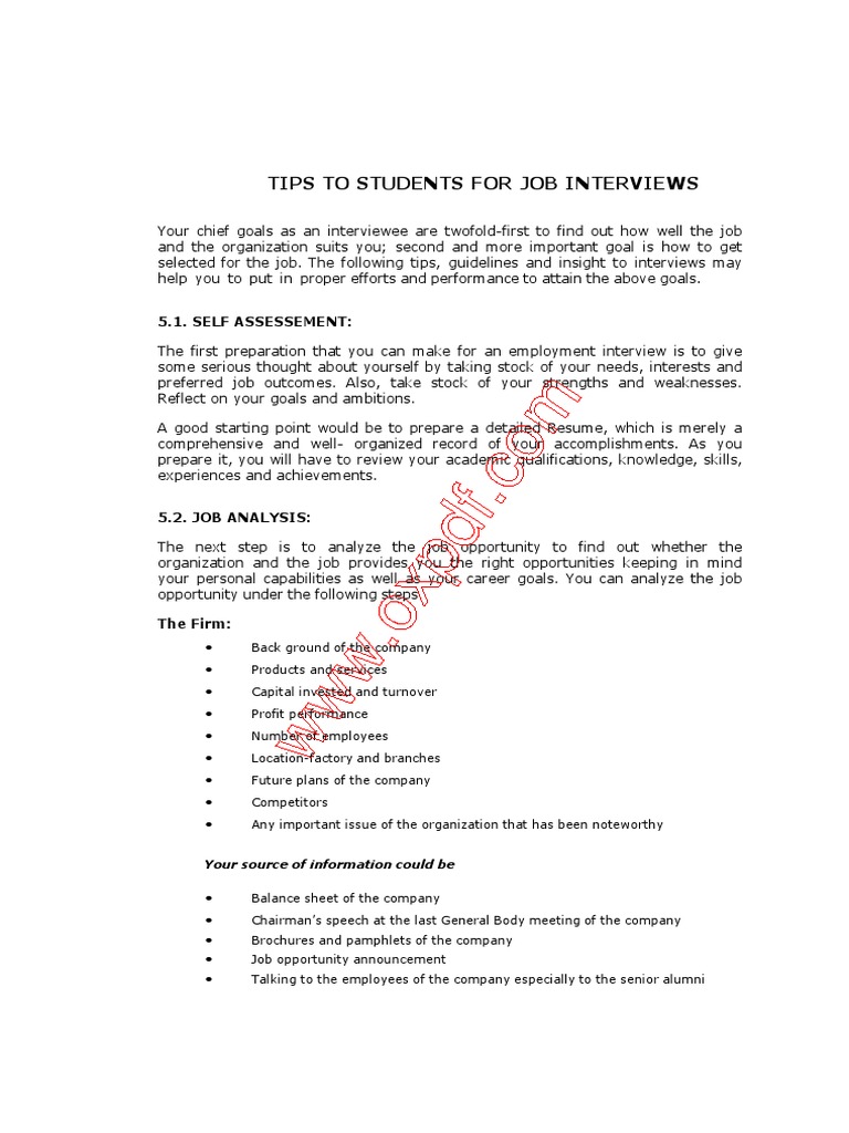 Tips To Students For Job Interviews | PDF | Job Interview | Employment