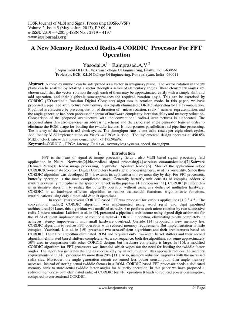 A New Memory Reduced Radix-4 CORDIC Processor For FFT Operation | PDF | Fast Fourier Transform ...