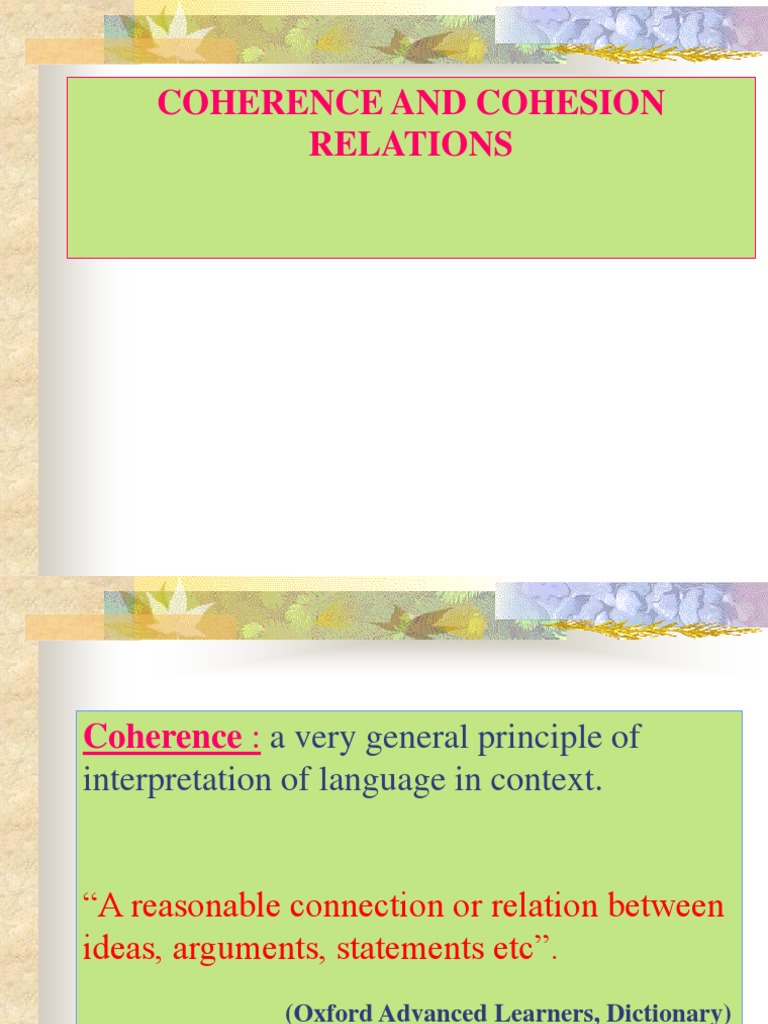 Cohesion and Coherence | PDF | Sentence (Linguistics) | Lexicon