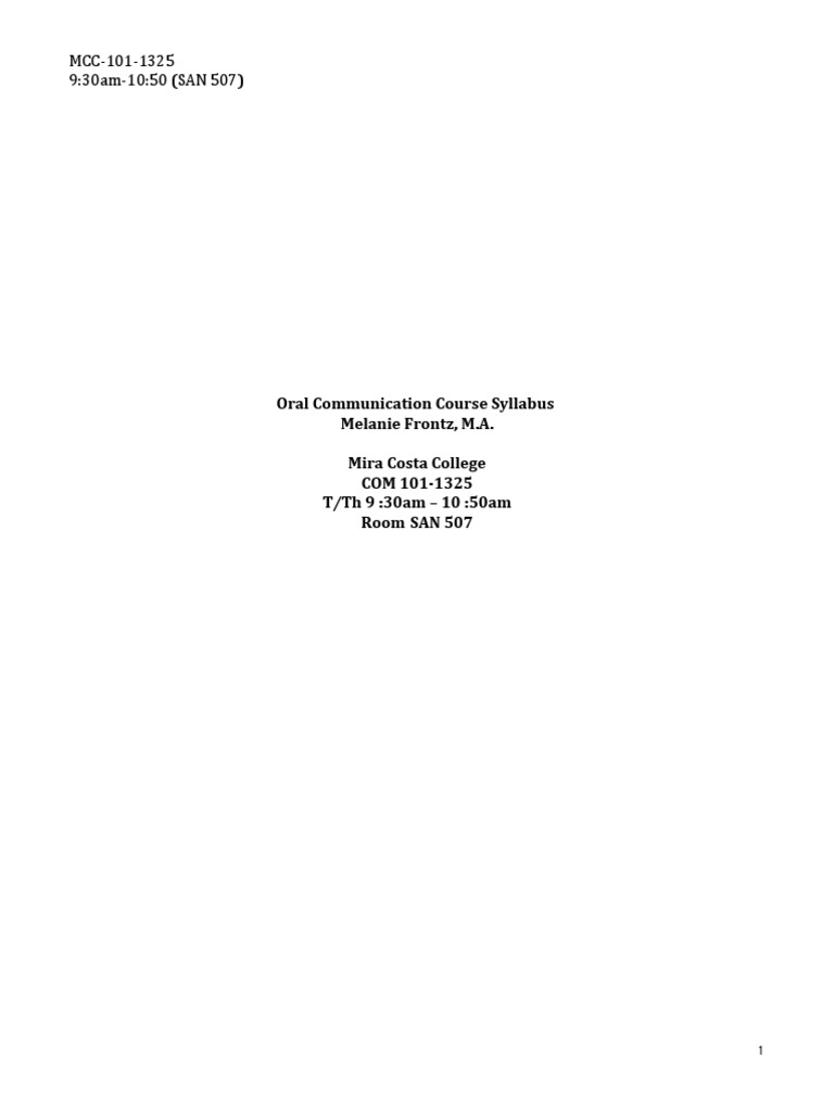 MCC - COMM 101 - Syllabus | PDF | Plagiarism | Communication