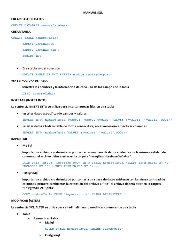 Comandos SQL | PDF | SQL | Tabla (base de datos)