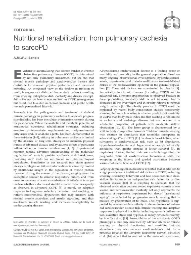 Nutritional Rehabilitation: From Pulmonary Cachexia To Sarcopd | PDF ...
