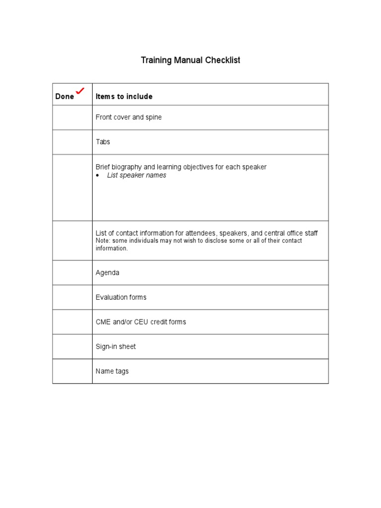 Training Manual Checklist: Done Items To Include | PDF | Career ...