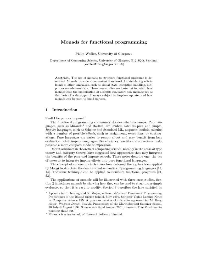 Monads For FP Paper | PDF | Functional Programming | Data Type Monads For FP Paper | PDF | Functional Programming | Data Type