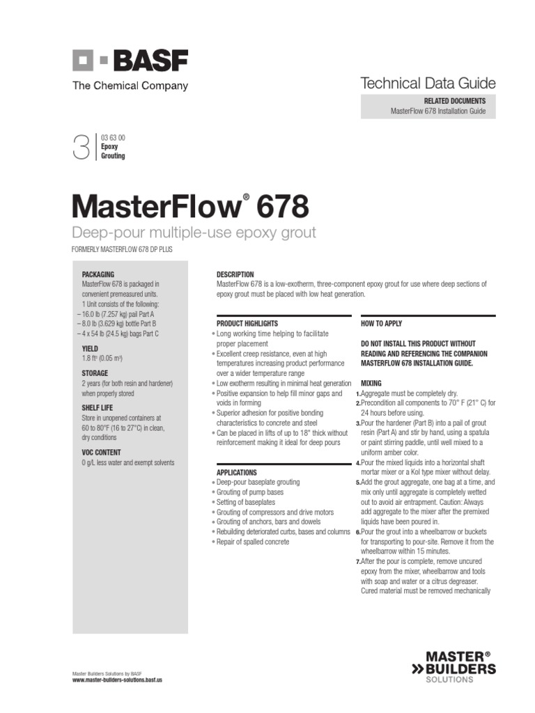 Basf Masterflow 678 Tds | PDF | Epoxy | Concrete