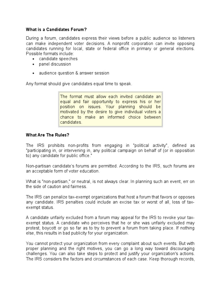 What Is A Candidates Forum? | PDF | Internet Forum | Good Faith