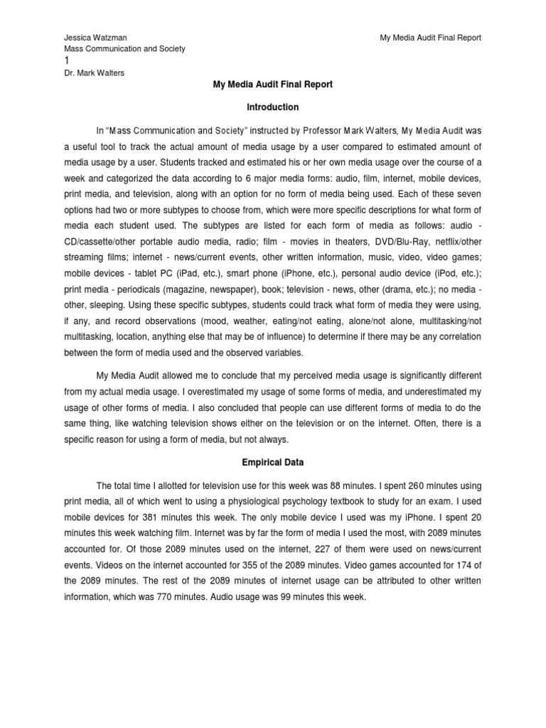 My Media Audit Final Report | PDF | Mass Media | Internet