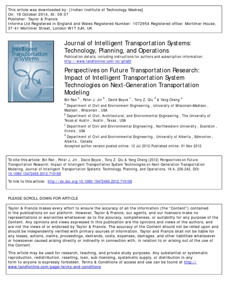 Perspectives On Future Transportation Research - Impact of Intelligent ...