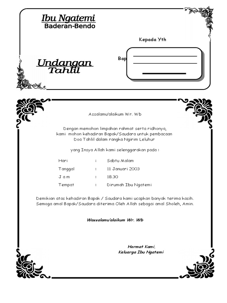 Undangan Tahlil Frame Model 2 | PDF