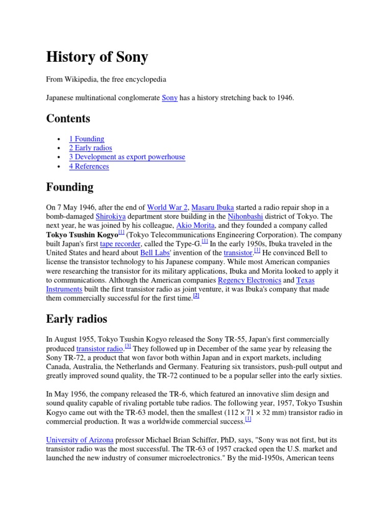 History of Sony | PDF | Sony | Photography Companies Of Japan