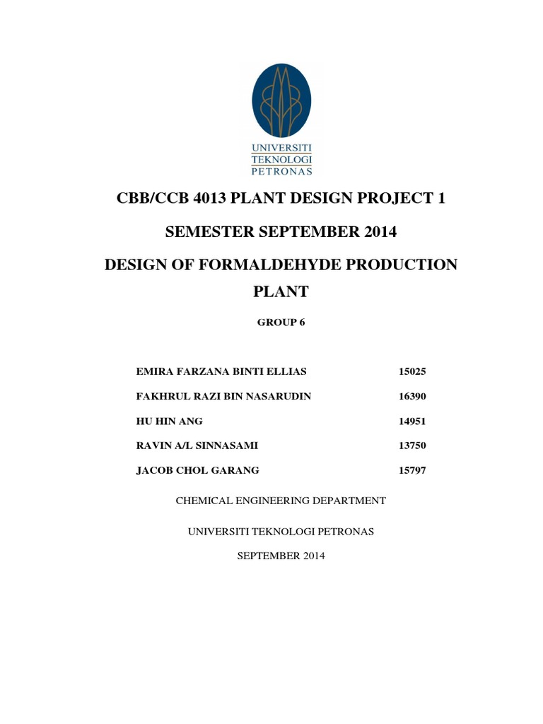 Process Plant Design Draft | PDF | Formaldehyde | Methanol