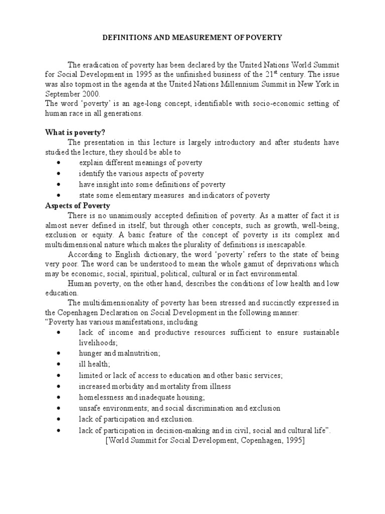 Definition and Measurement of Poverty by Prof Oladeji | PDF | Poverty ...