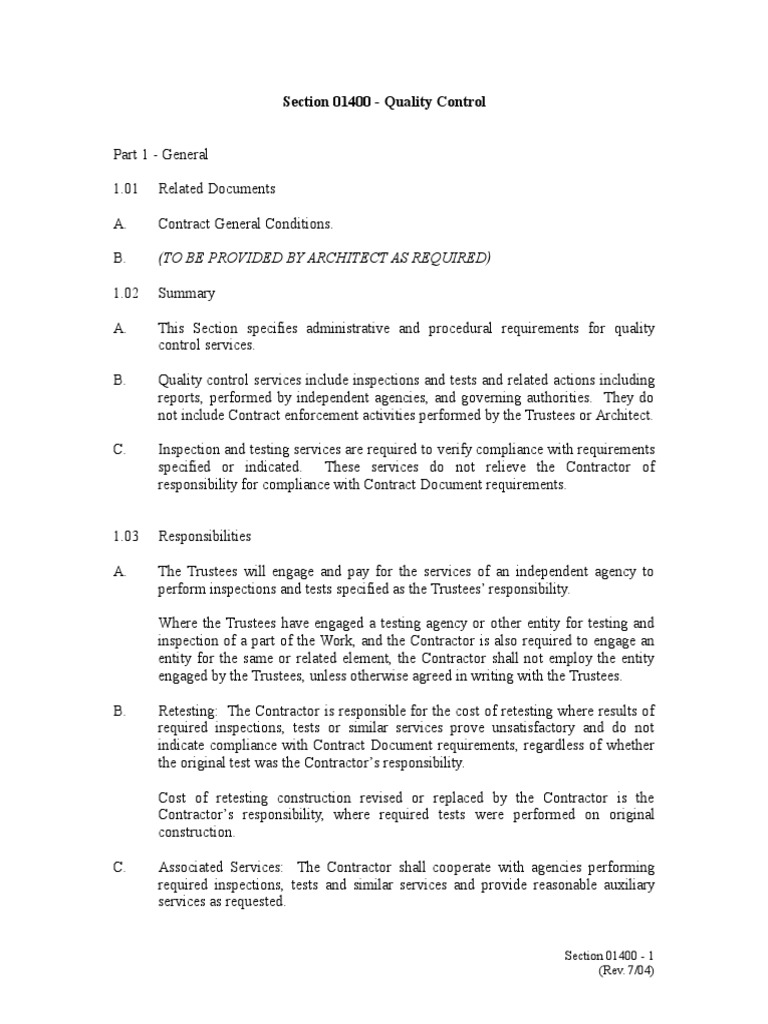Qual Control | PDF | Specification (Technical Standard) | Architect