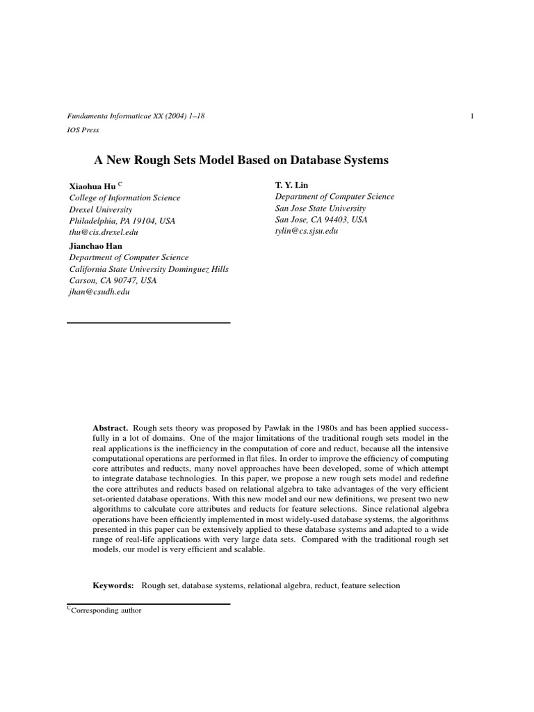 A New Rough Sets Model Based On Database Systems: Xiaohua Hu T. Y. Lin | PDF | Relational ...