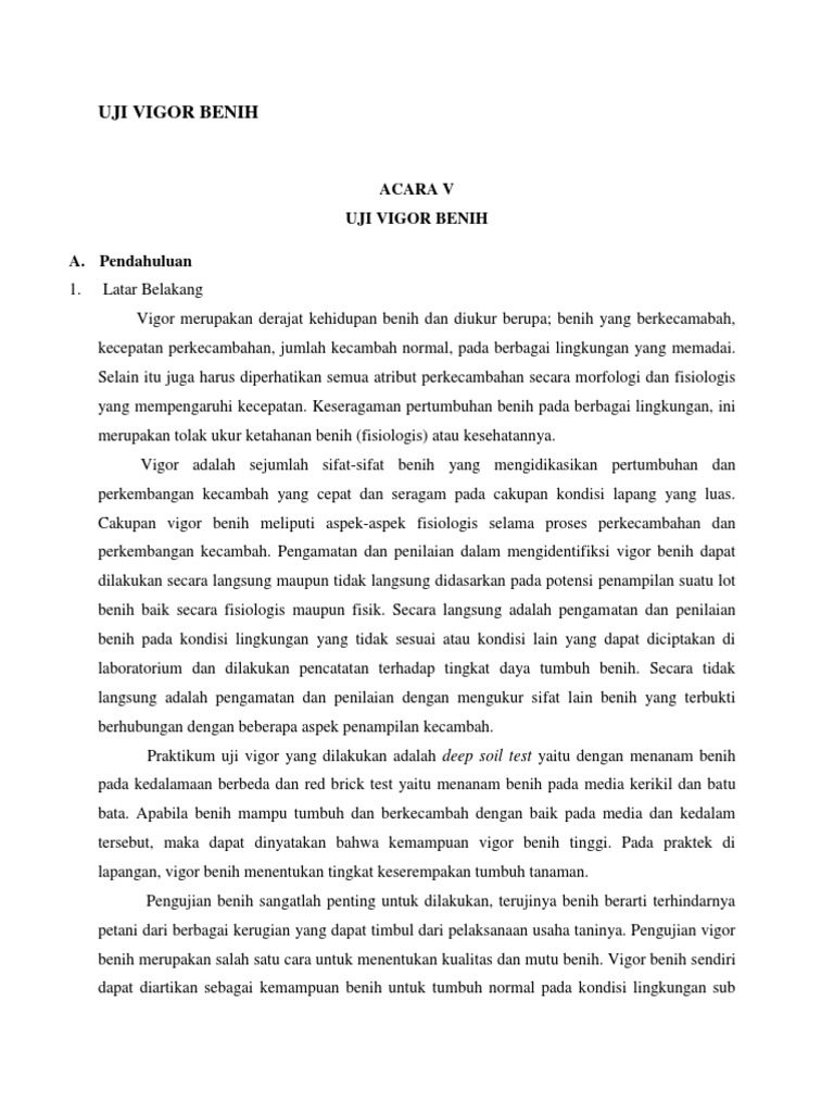 Uji Vigor Benih: Metode dan Hasil | PDF